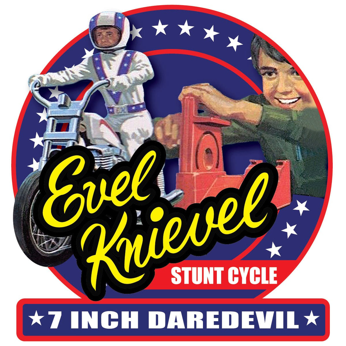 Evel Knievel 7 Inch Daredevil Stunt Cycle and Launcher Sticker — Evel ...